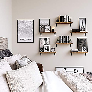 Wallniture Arras Floating Shelves for Wall, Wood Wall Shelves for Bedroom Decor, Burned Set of 6