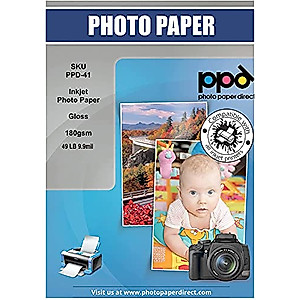 PPD 50 Sheets Inkjet Glossy Photo Paper - 11x17 inch Tabloid Size - 49lbs 180gsm 9.9mil - Instant Dry and Water Resistant (PPD-41-50)