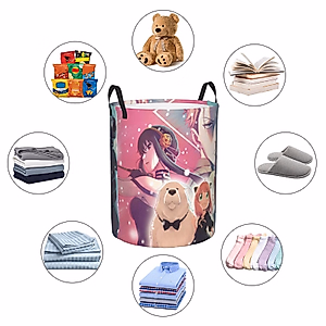 Jamhullk S-Py Anime Family Round Laundry Basket Foldable Toy Storage Bag With Handle Living Room Bedroom Bathroom, Medium