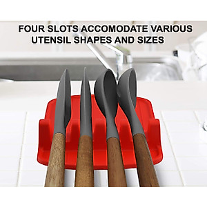 HOME-X Red Silicone Spoon Rest & Spoon Holder, Utensil Rest with Drip Pad for Multiple Utensils at Once, BPA-Free, Spoon Holder for Stove Top, Holder for Spoons, Ladles, Tongs & More, Kitchen Accessor