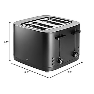 ZWILLING Enfinigy 4 Slice Toaster with Extra Wide 1.5" Slots for Bagels, 7 Toast Settings, Even Toasting, Reheat, Cancel, Defrost, Black