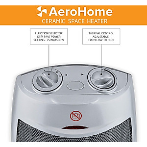 AeroHome 1500W / 750W Ceramic Portable Space Heater Indoor Electric Heater with Overheat & Tip Over Protection - Personal Room Heater with Thermostat Control for Home Bedroom and Office