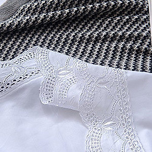 Merryfeel Cotton Bed Sheet Set,100% Cotton Sateen 300 Thread Count Embroidered Lace Sheet Set,Deep Pocket,4 Pieces,5-Star Hotel Collection- Queen White