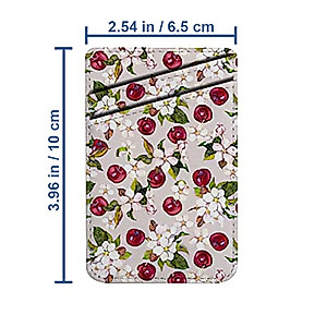 Diascia Pack of 2 - Cellphone Stick on Leather Cardholder ( Cherry Flowers Berries Floral Pattern Pattern ) ID Credit Card Pouch Wallet Pocket Sleeve