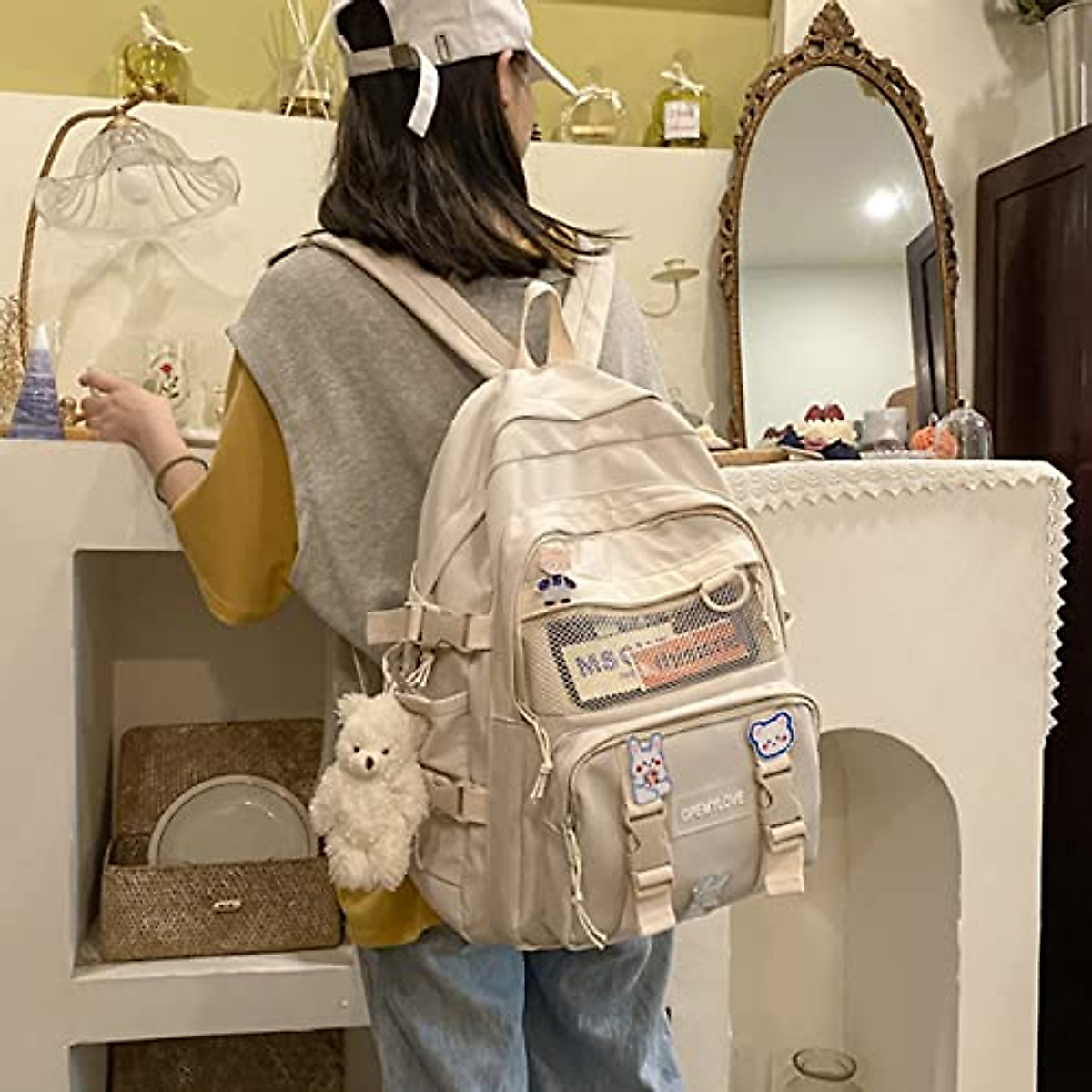 Verdancy Kawaii Backpack for Teen Girls Boys School College Travel Aesthetic Bookbag Casual Bag Schoolbag Daypack (Red)