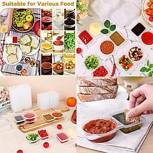 Dual Compartment Containerfor for Condiment, Dip, Sauce, Sampling and Travel Snacks，Portable Reusable Sauce Container，5Pcs Double Compartment Condiment Containers with Lids