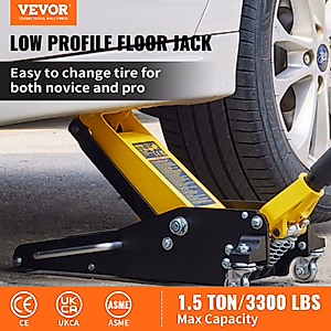 VEVOR 1.5 Ton/3300 LBS Low Profile, Aluminum and Steel Racing Floor Jack with Dual Pistons Quick Lift Pump, Lifting Range 3-3/20"-14-10/27"