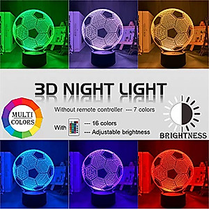 Windgro 3D Illusion Football Night Light for Kids Soccer Football Desk Lamp Football Gifts, Football Night Lights for Boys Room 16 Color Changes and Remote Control, Birthday, Christmas Gift