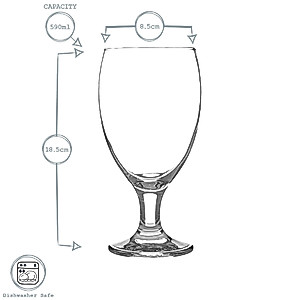 Rink Drink 4x Pint 590ml (20oz) Classic Tulip Beer Glasses Set - 'Empire' Range - Stemmed Snifter Drinking Lager Glass