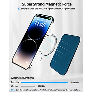 ExtreLife Upgraded for Magsafe Wallet, Strongest Magnetic Wallet, for iPhone Wallet Magsafe with Ring Grip, Magnetic Card Holder Wallet for iPhone 15/14/13/12 Series, Fit 7 Cards, Vegan Leather, Blue