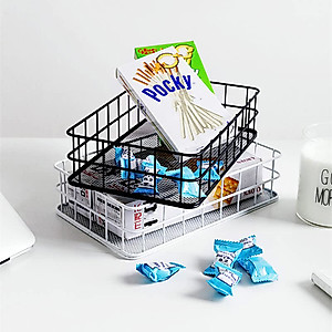 Lioong Black Metal Wire Bathroom Vanity Trays Storage Basket Bins for Organizing Paper Hand Towel Toilet Tank Vanity Countertop Table