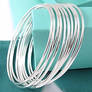 Sdouefos Classic 6pcs Lots 925 Silver Thin Stackable Polished Bangle Bracelet with Fresh Simple Bracelet Cuff Bangle