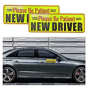 Ziciner 2 PCS Student Driver Magnet for Car, Reflective New Driver Vehicle Safety Signs, Please Be Patient Student Driver Magnet Decals, Beginner Safety Warning Bumper Magnet Signs (Style 7)