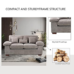 Living Room Loveseat Sofa Couch, 73" Love Seat Couch Sofa, Upholstered Chenille Living Room Sofa with Extra 3 Pillow, Removable Back Cushion-LightGrey