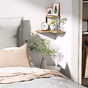 SRIWATANA Rustic Corner Shelf, 2-Tier Wood Wall Shelf, Wall Mounted Storage Shelves for Bedroom, Living Room, Bathroom, Carbonized Black