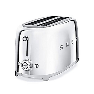 Smeg TSF02SSUS 50's Retro Style Aesthetic 4 Slice Toaster, Chrome