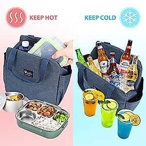 deetik Insulated Reusable Grocery Bag delivery bag,small size,for camping traving keep food warm or cool. (blue.2pack)