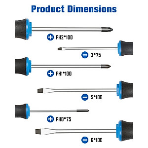 6PCS Magnetic Tip Screwdriver Set, 3 Phillips and 3 Flat, Professional Cushion Grip | 6-Piece Hand Tools Set
