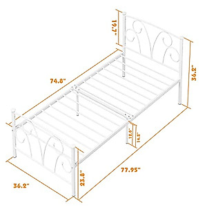 Timy Kids Twin Bed Frame with Headboard and Footboard, Metal Platform Bed Frame with 12 Inch Storage Space for Boys Girls Teens Adults, No Box Spring Needed, White