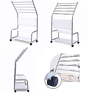 Metal Magazine Rack Newspaper Holder Book Shelf Storage Rack with Wheels Stratification Freestanding Display Rack Materials Robust 63.5X36X105CM MUMUJIN