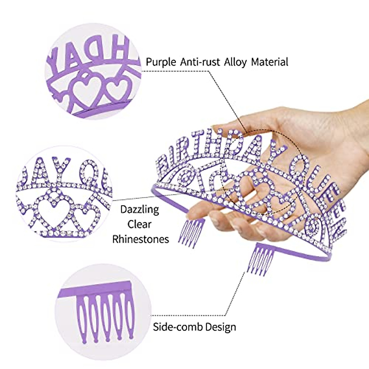 CIEHER Purple Birthday Sash & Queen Crown Kit, Purple Birthday Decorations, Purple Crown, Purple Tiara, Birthday Crowns for Women Girls, Purple Birthday Crown, Birthday Sash and Tiara for Women, Purple Birthday Gifts for Women, Purple Happy Birthday,Birth