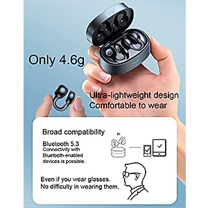 Ear-Clip Bone Conduction Headphones Bluetooth 5.3, Painless Wireless Open Ear Clip on Headphone,Waterproof Mini Sport Running Earring Earphone, Noise Cancelling/HiFi Quality/Long Battery Life