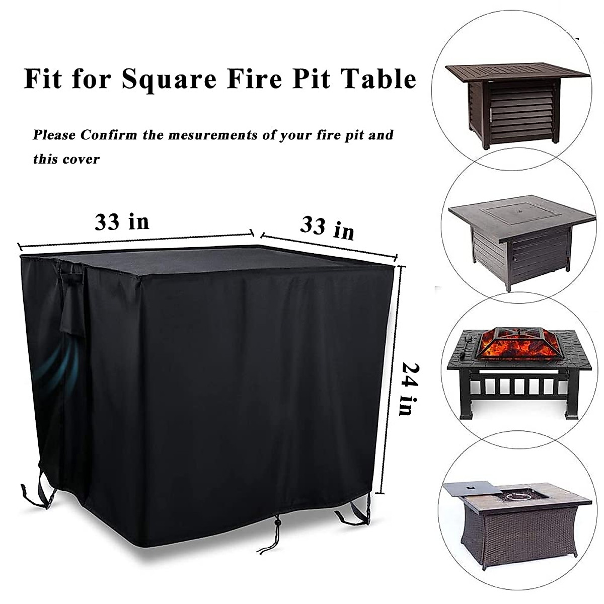 YFUG GO Fire Pit Cover Square - 420D Waterproof Fire Pit Table Cover 33 x 33, Weather Resistant Firepit Covers Square for Patio Firepit Furniture