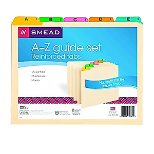 Smead 50180 Recycled Top Tab File Guides, Alpha, 1/5 Tab, Manila, Letter (Set of 25)