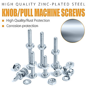 VIGRUE 705PCS #8-32x1/2 to #8-32x2 Machine Screws 8/32 Knob/Pull Screws Bolt Nut Flat Washers Zinc-Plated Steel Phillips Machine Screws Assortment Kit, Cabinet Door and Drawer Screws