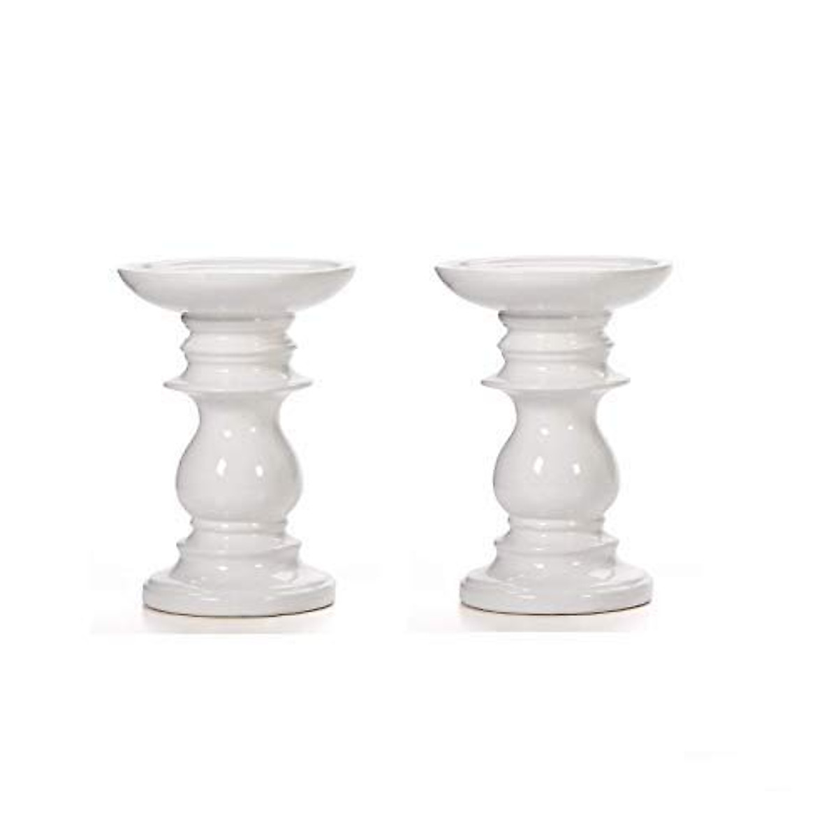 Hosley Set of 2 Ceramic White Pillar Candle Holders 6 Inch High Ideal for LED and Pillar Candles Gifts for Wedding Party Home Spa Reiki Aromatherapy Votive Candle Gardens W5