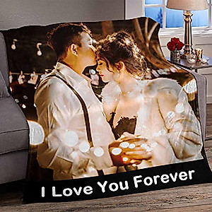 Custom Blankets with Photos Text Personalized Picture Blanket Full Size Soft Customized Flannel Throw Blanket Gifts for Birthday Christmas Family Husband Wife Mom Dad Friends