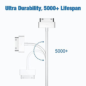 sarmert Apple Certified 30 Pin USB Charging Cable, UPoweradd 4.0ft USB Sync Charging Cord iPhone Compatible for 4 4s 3G 3GS iPad 1 2 3 iPod Touch Nano White (1 PCS)