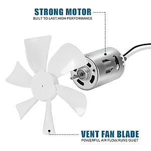 6 inch RV Vent Fan,12V D-Shaft RV Fan Motor with White Fan Blade for RV Bathroom Fan Camper Roof Vent