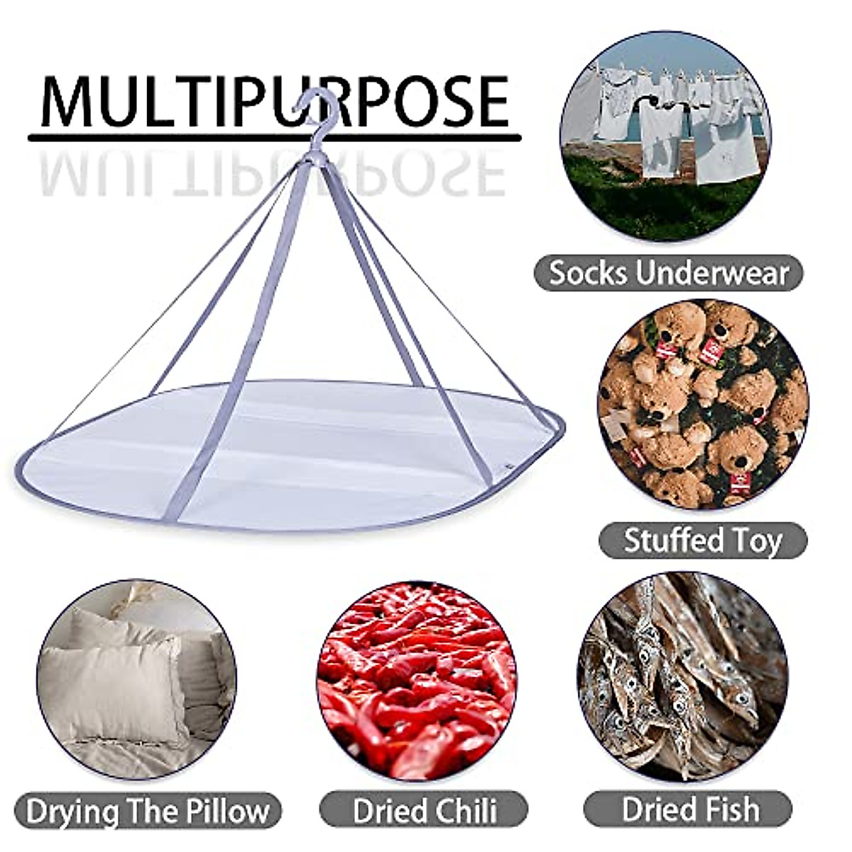 SNOMEL Folding Mesh Clothes Drying Rack, Windproof Sweater Cloth Dryer with Fixing Band, Collapsible Hanging Laundry Rack for Sweater, Outdoor, Indoor, Potable (1Pcs 1-Tier)