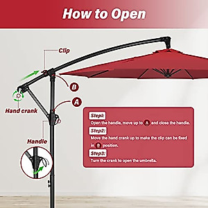 Simple Deluxe 10ft Offset Umbrella Cantilever Patio Hanging Umbrella Outdoor Market Umbrella with Crank & Cross Base Suitable for Garden, Lawn, backyard and Deck, Red