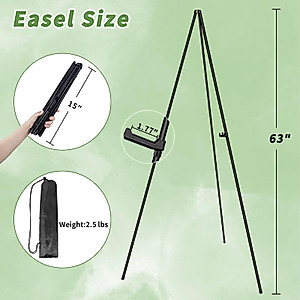 63" Tall Display Easel, Folding Instant Poster Easel, Black Steel Metal Telescoping Art Easel for Display Show, Easy Assembly with Carrying Bag (Black, 1Pack)