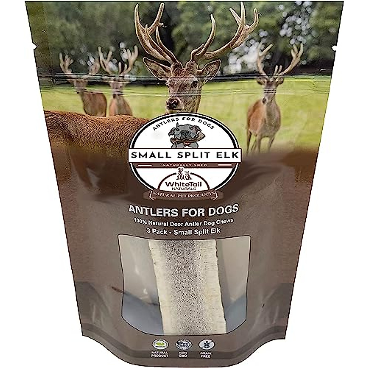 WhiteTail Naturals| USA Prime Split-Cut Elk Antlers for Dogs | 3 Pack Small | All Natural Dog Chews | Naturally Shed, Cruelty-Free- Half Antler Horn Chew Toy