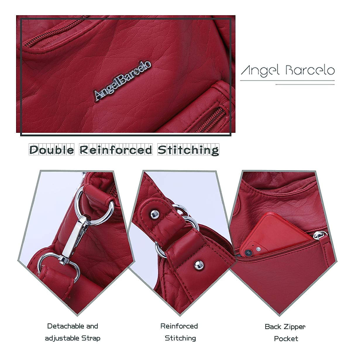 Angel Barcelo Roomy Fashion Hobo Womens Handbags Ladies Purse Satchel Shoulder Bags Tote Washed Leather Bag Red