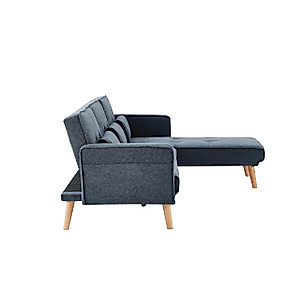 Eafurn L-Shaped Convertible Sectional Sofa with Chaise Lounge and Adjustable Spilt Backrest,3 Seater Soft Velvet Sleeper Couch Bed with Wooden Legs,Tufted Corner Sofa & Couch with Throw Pillows