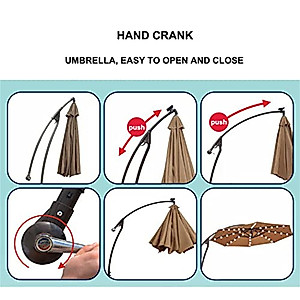 ZJDU 9 FT LED Lighting Offset Patio Umbrella, Aluminium Garden Umbrella,Market Outdoor Solar Light Hanging Deck Umbrella, for Pool, Yard, Garden,Brown