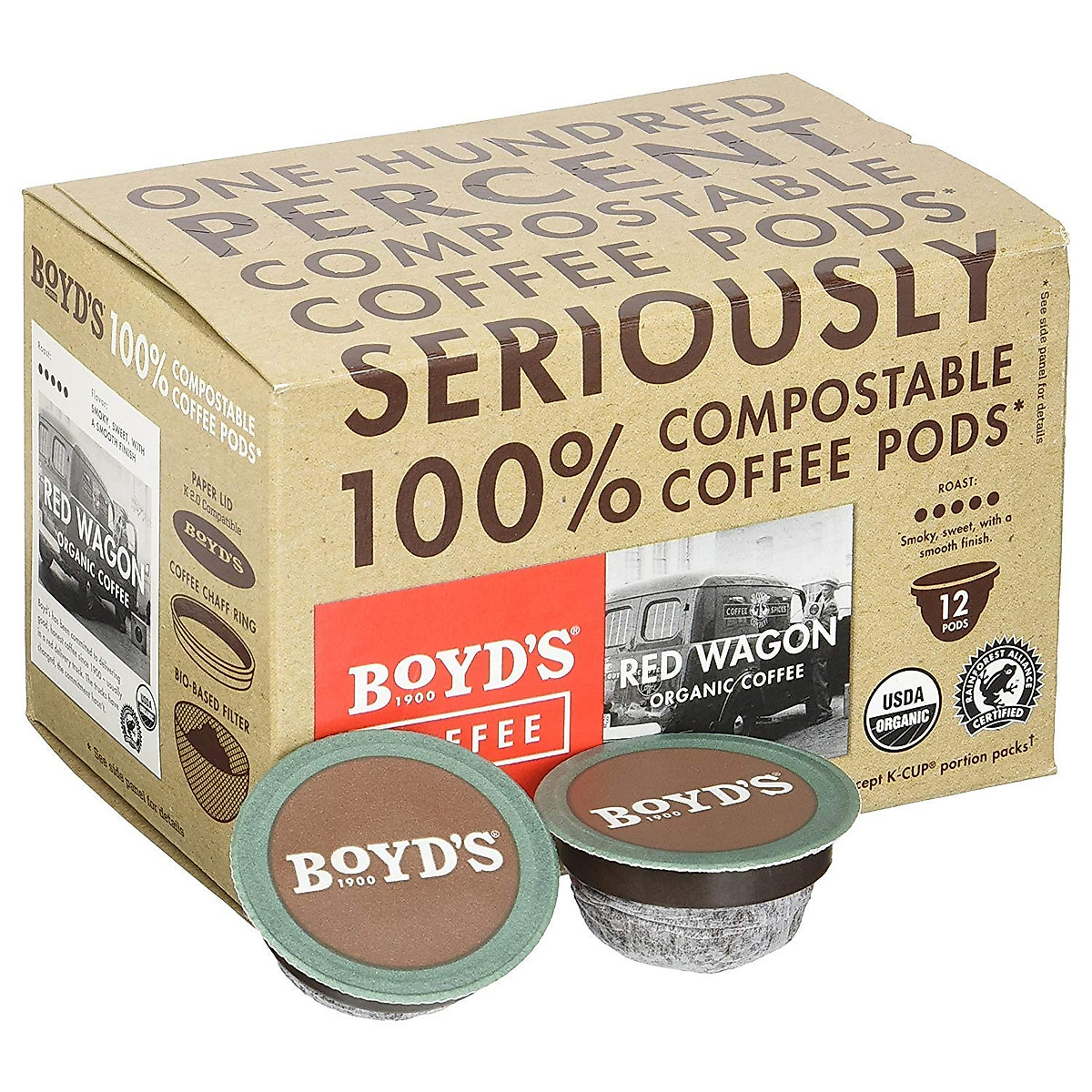 Boyd's Coffee Organic Red Wagon Coffee - Dark Roast - Single serve pods (72 Count)