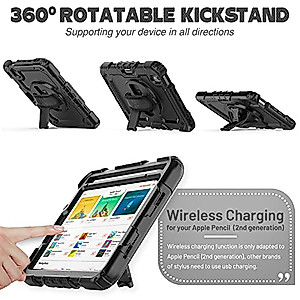 SEYMAC stock iPad Mini 6 Case 8.3’’ 2021 with Screen Protector Pencil Holder [360 Rotating Hand Strap] &Stand, Drop-Proof Case for iPad Mini 6th Generation 8.3'', Black