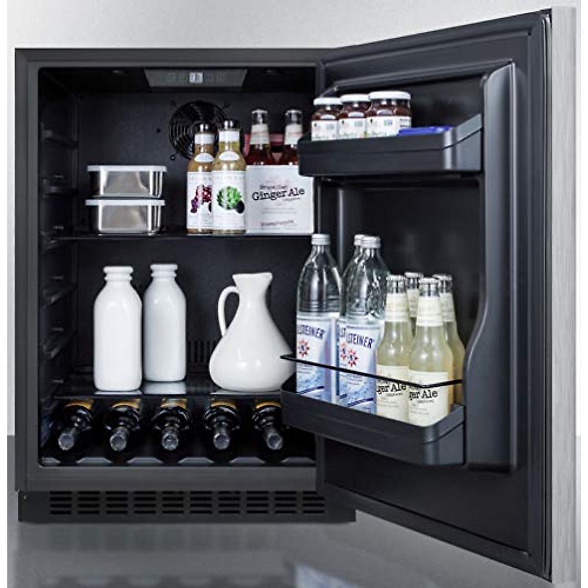 Summit Appliance AL54SSHH Built-in Undercounter ADA Compliant 4.8 cu.ft. 24" Wide All-refrigerator with Wrapped Stainless Steel Door, Horizontal Handle, Black Cabinet, Door Storage and Digital Control