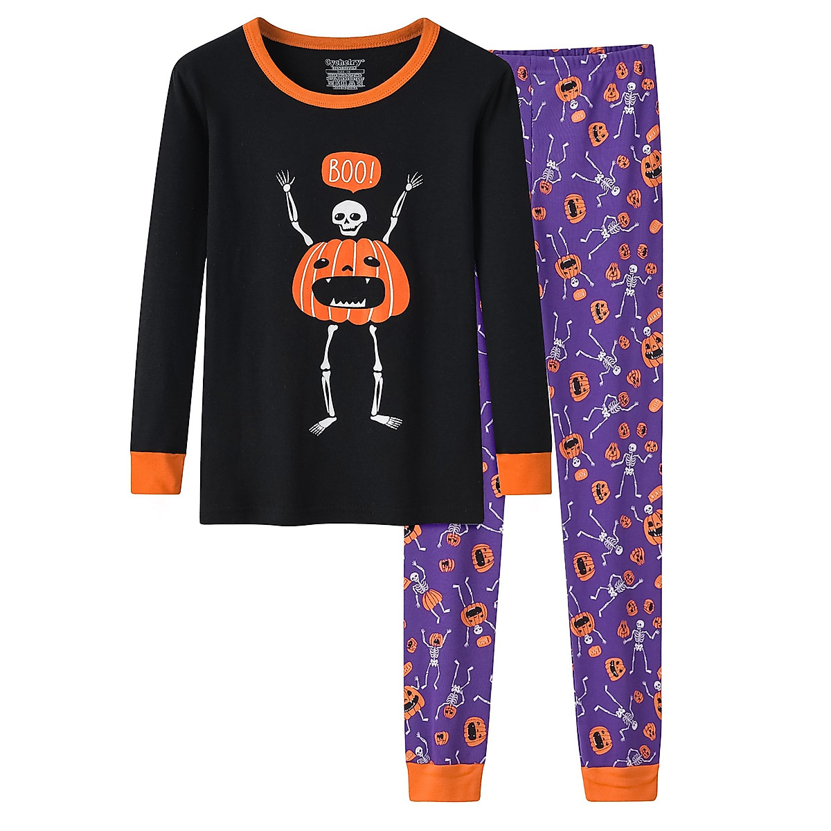 CYCHELRY Black Pumpkin Pajamas for Girls Size 7 Snug Fit Cotton PJS Kids Sleepwear Cute Children Jammies Set