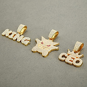 IDRUPACE Miami Mens Cuban Link Chain Silver Gold Plated Bling Cuban Necklace Diamond Chain for Men 13MM iced out chain Hip Hop Jewelry (Gold Chain+KING Pendant, 18.0 Inches)