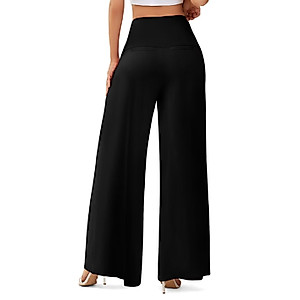 JZC Women's Palazzo Lounge Pants Stretchy 2025 Wide Leg Casual Pants Comfy High Waist Flowy Pants Black Small