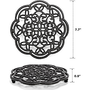 Yopay 2 Pack Cast Iron Trivet Heavy Duty, 7.7 inch Round Metal Trivet for Hot Pans or Teapot, Rustproof Pot Stands Holders with Rubber Pegs for Countertop, Dining Table, Kitchen Farmhouse Decoration