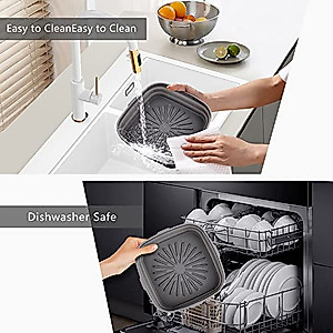 Air Fryer Silicone Liners - Air Fryer Silicone Pot - Reusable Airfryer Basket Air Fryer Inserts for Oven Microwave Accessories 8.1 Inch Air Fryer Liner Paper for 5QT-Bigger (Grey)