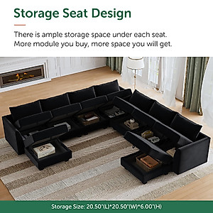 HONBAY Modular Sectional Sofa Velvet U Shaped Couch with Storage Oversized Sectional Sofa Couch for Living Room, Black