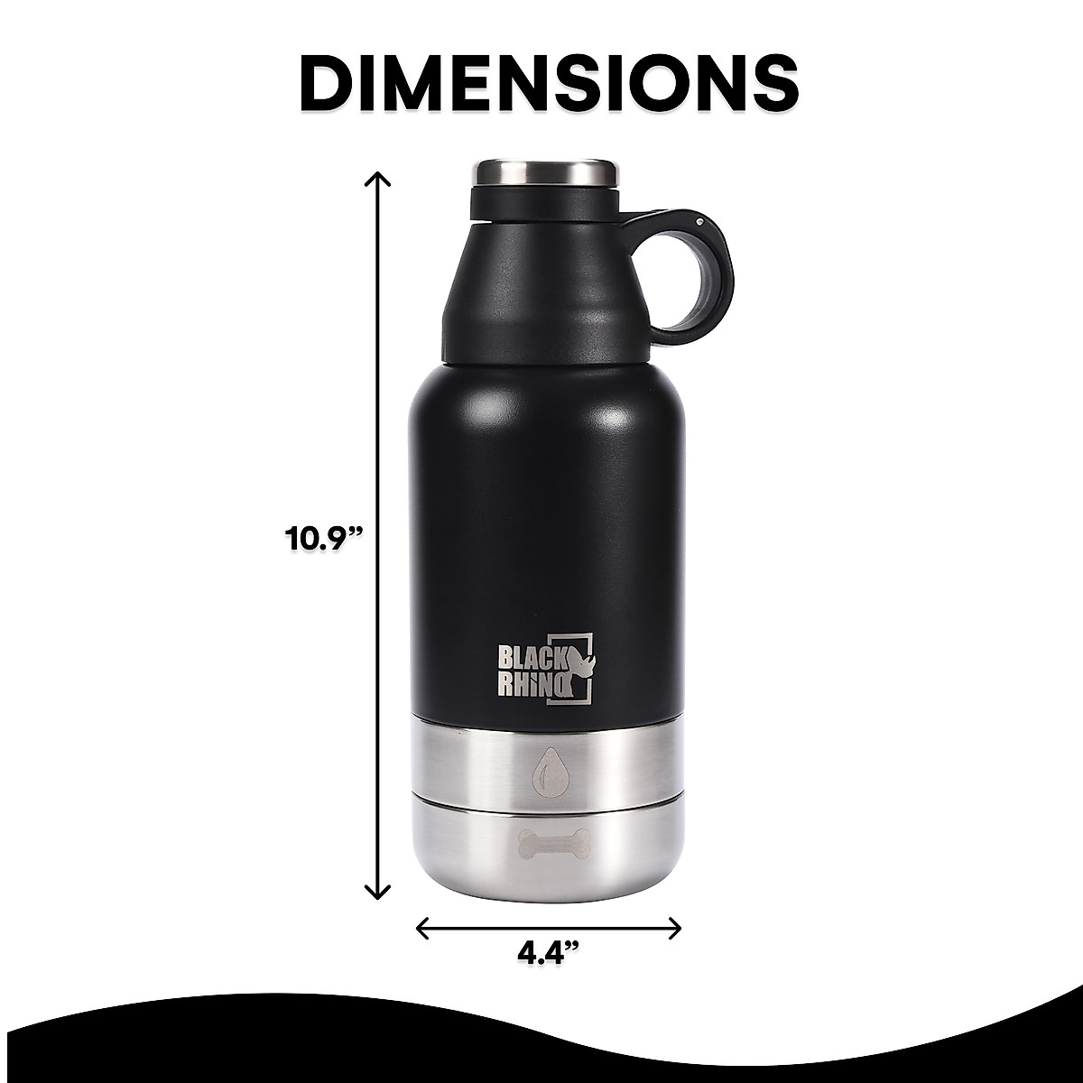 Black Rhino 32oz Multi-Functional Dog Water Bottle & Detachable Bowls - Black | Portable Travel Hydration Solution for Hiking, Camping, Outdoors | Leakproof, Durable & Convenient for Pet Owners